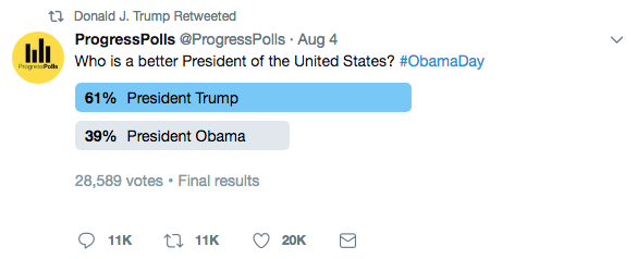 Trump Tweets Bogus Twitter Poll Asking Whether He’s Better Prez Than ...